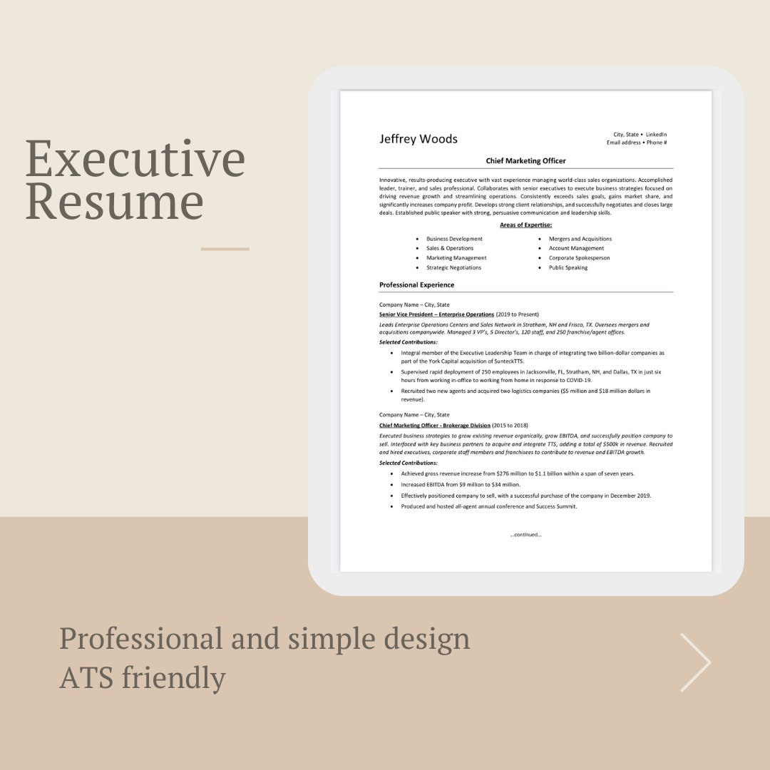 Executive Resume Template Professional and Simple Resume - Etsy