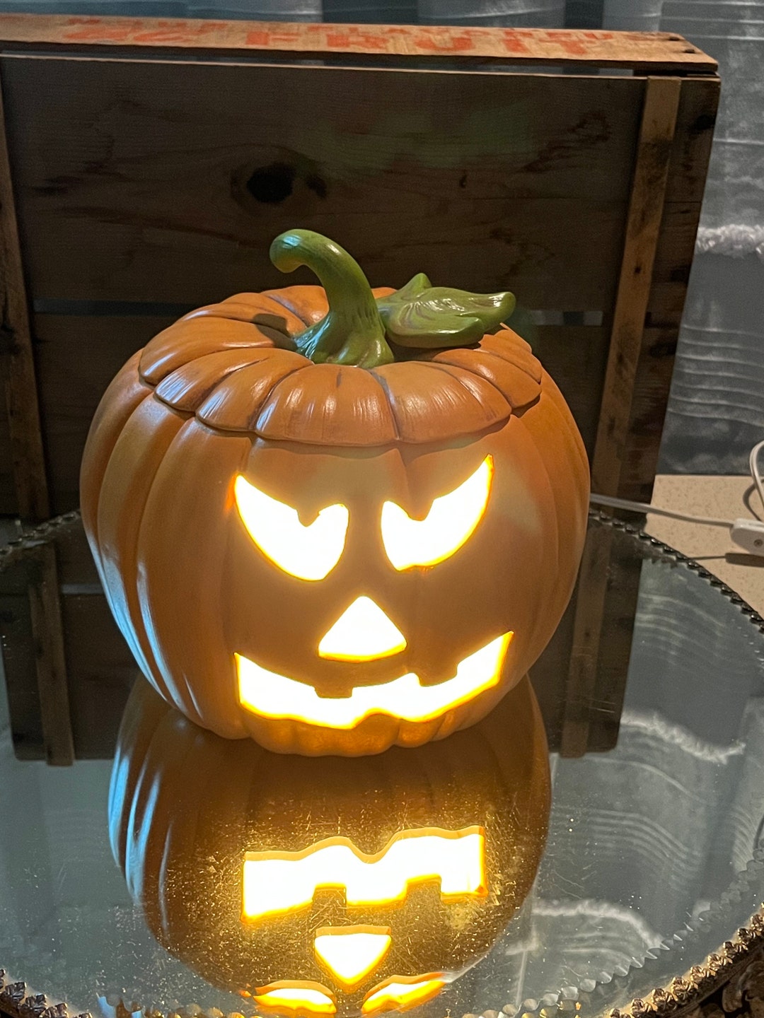 Pumpkin Jack O' Lantern Ceramic Hand Painted Decoration Halloween Decor ...