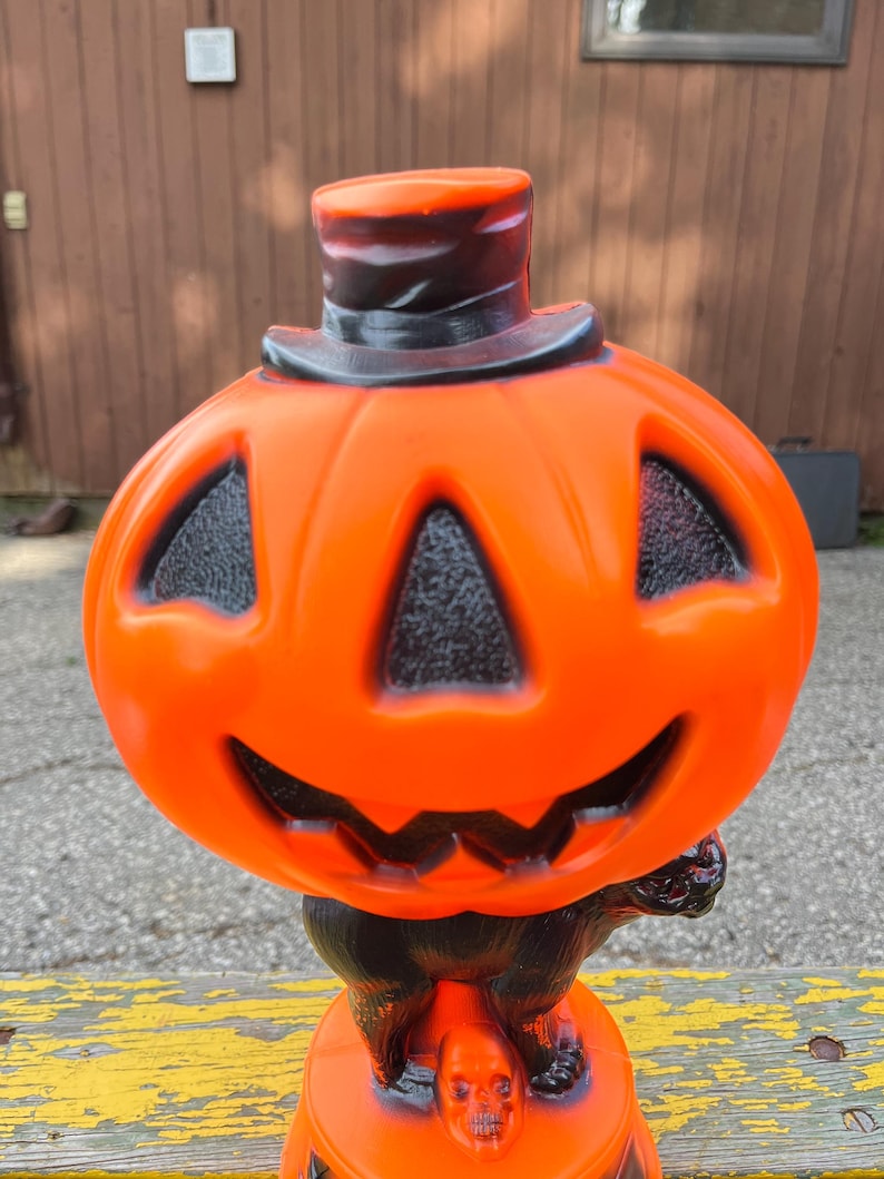 Pumpkin Jack O' Lantern Black Cat Small Tabletop Decoration Blow Mold ...