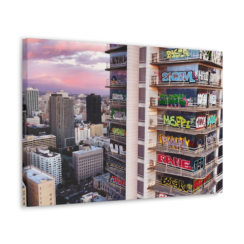 LA Graffiti Towers Sunset Framed 3-D Canvas Poster Oceanwide Plaza Los ...