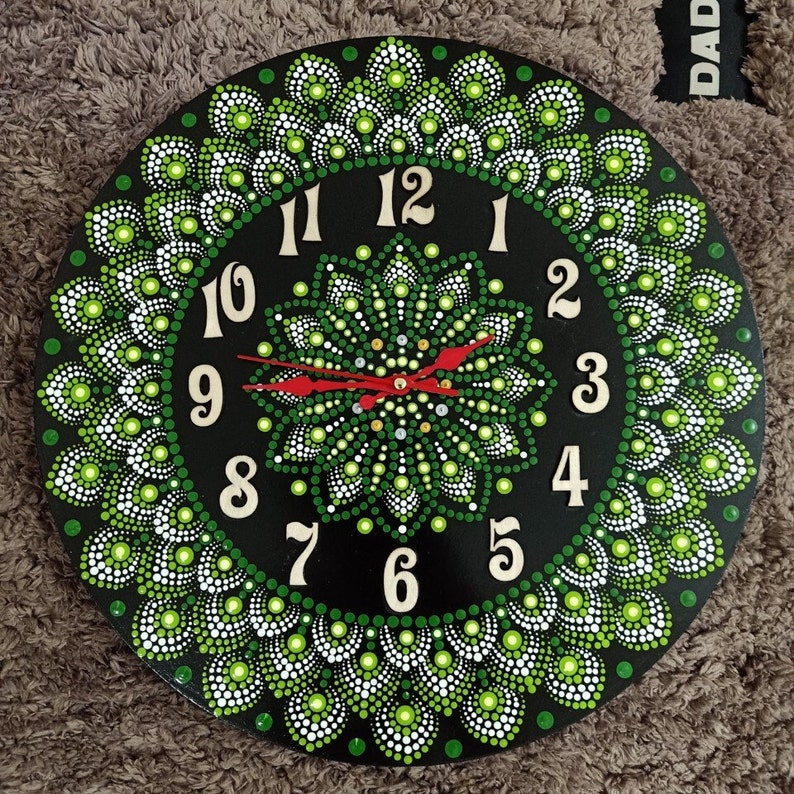Hand-painted Dot Mandala Clock | 13" Round Canvas | Mandala | Mandala ...