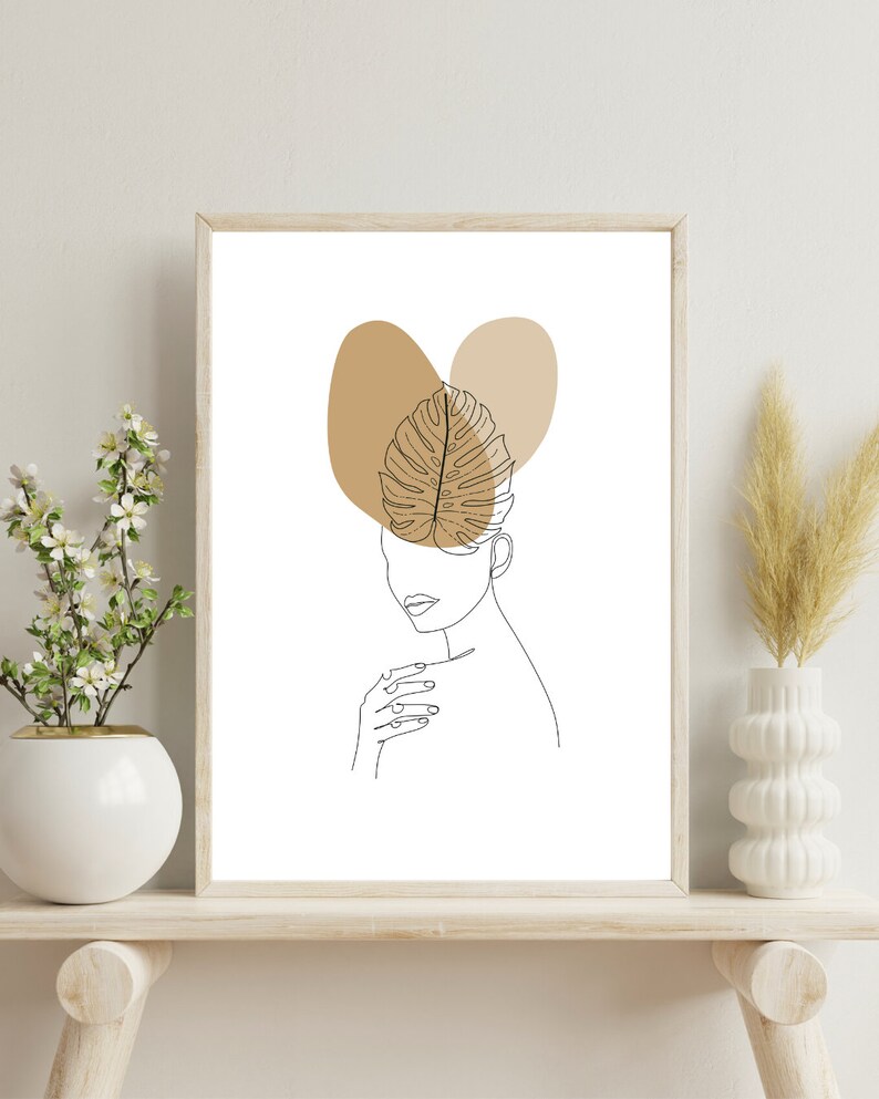 1) Woman Line Art Draw, Printable, Wall Art Digital Print Boho Style ...