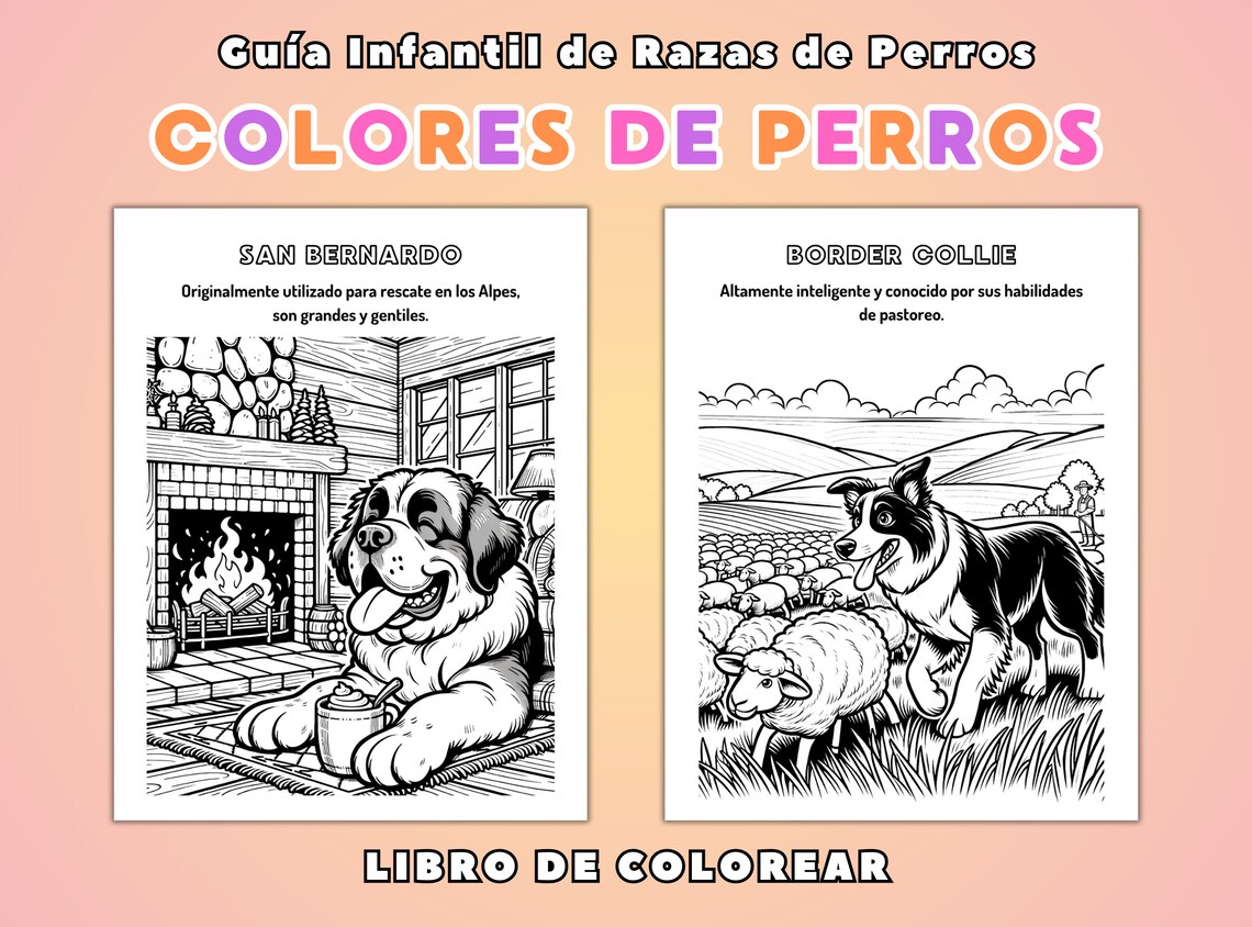 Puppy Colors Kids Coloring Book En Espanhol: Dog Breeds Coloring Book ...