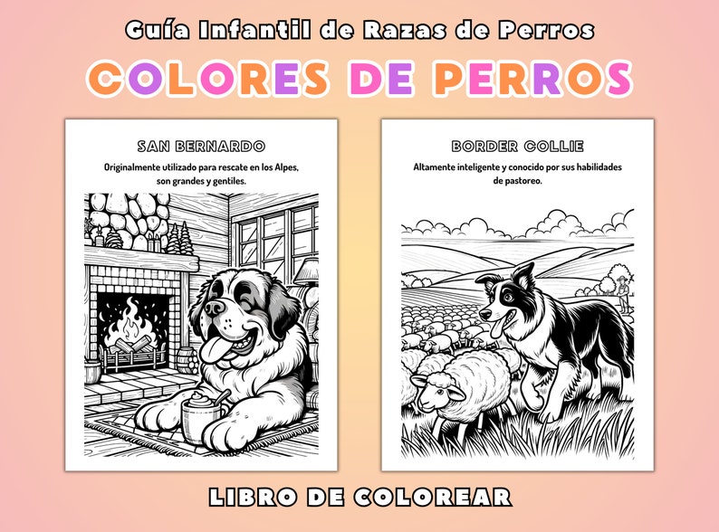 Puppy Colors Kids Coloring Book En Espanhol: Dog Breeds Coloring Book ...