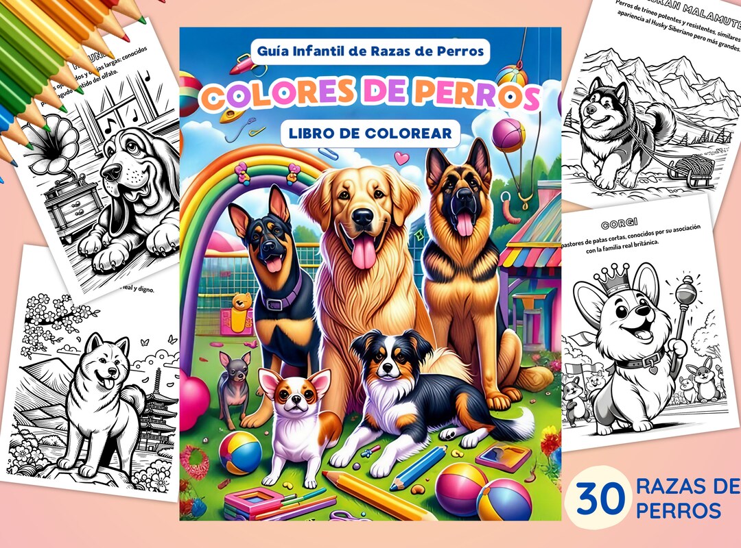 Puppy Colors Kids Coloring Book En Espanhol: Dog Breeds Coloring Book ...
