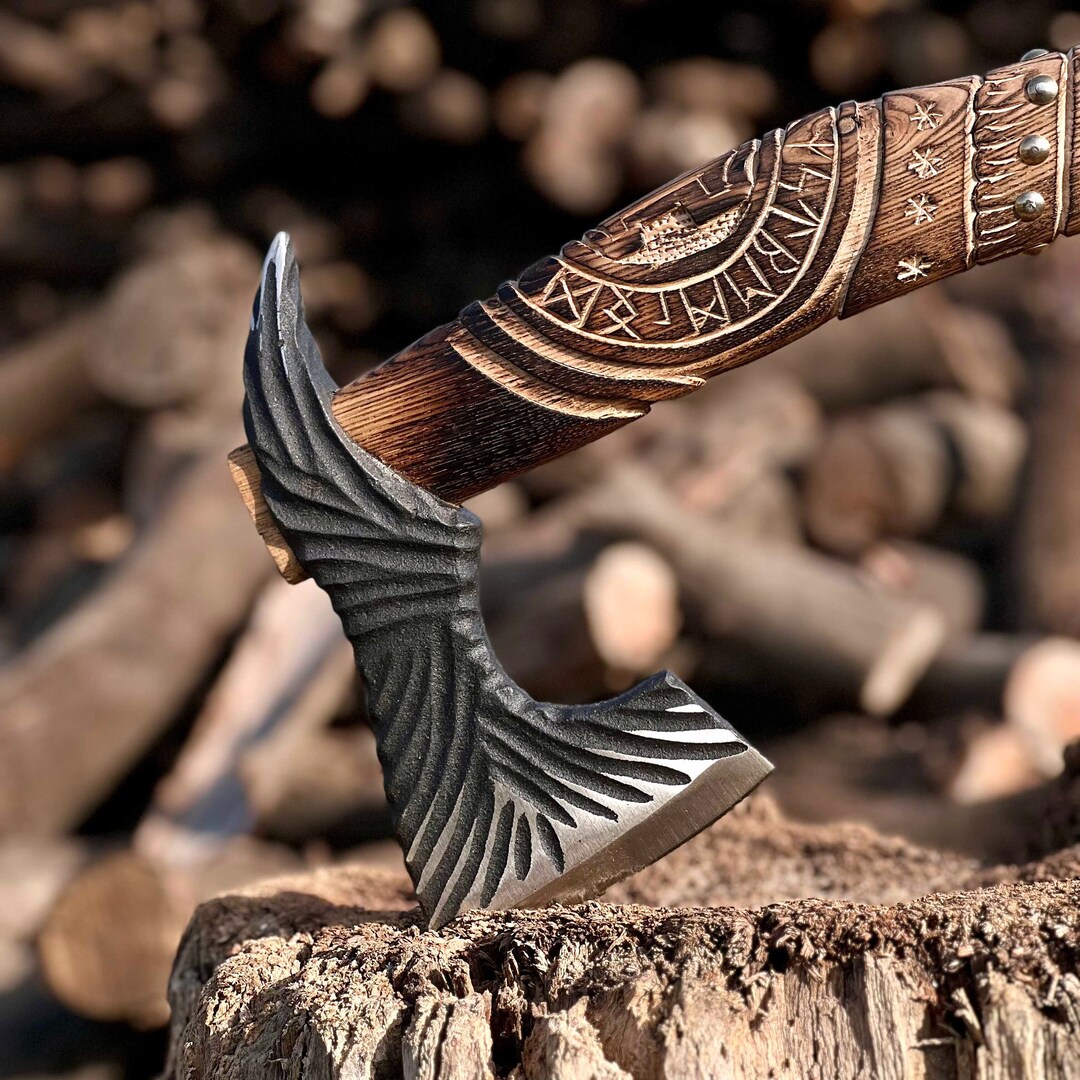 Handmade Viking Leviathan Hand Forged Medieval Axe Ragnar Tomahawk ...