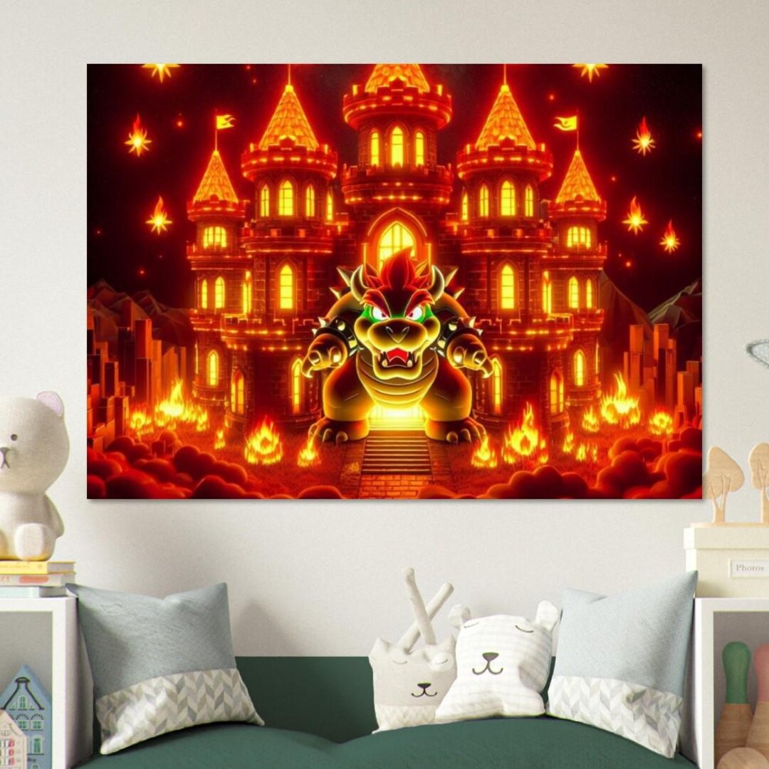Bowser's Castle Glow Art Print Fiery Wall Poster Premium Matte Finish ...