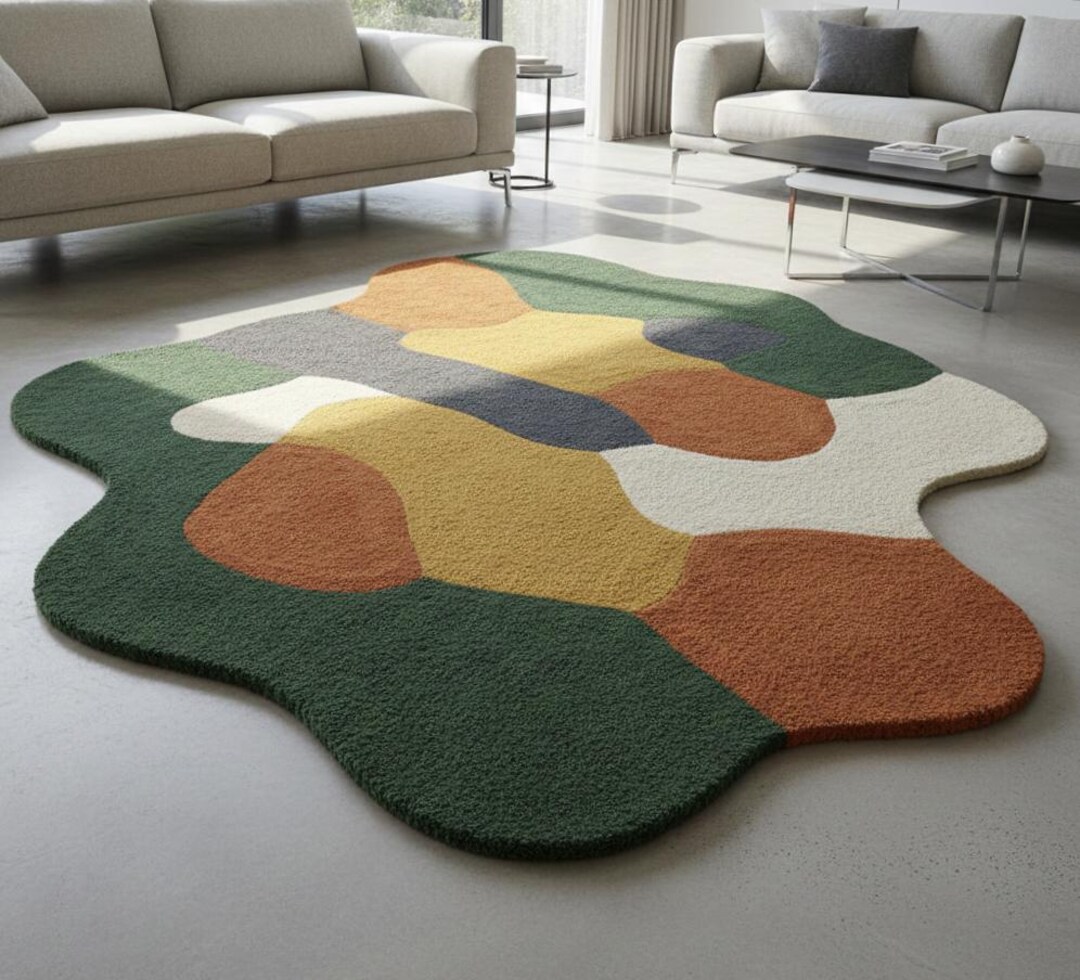 Modern Abstract Blob Rug: Earth Tone Wavy Carpet - Etsy