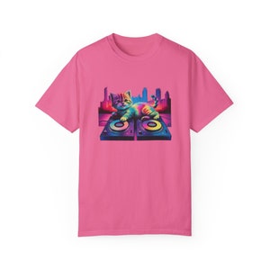 Cat on DJ Decks, Vibrant Neon Design, Unisex, Artistic Print, Unisex ...