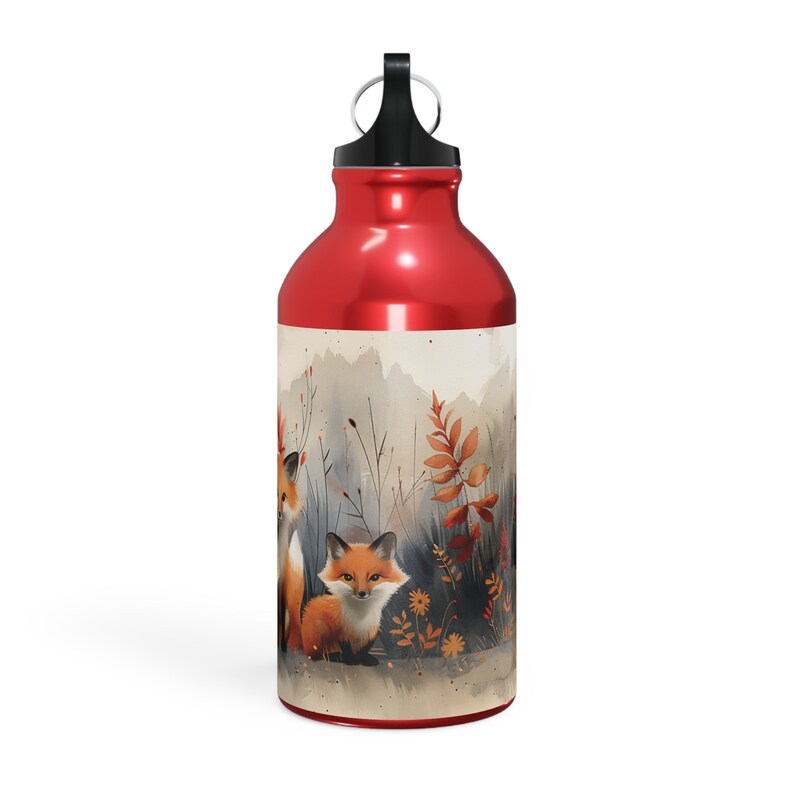 Curious Foxes and Fox Cubs, Water Bottle With Carabiner for Secure Attachment 13.5 Fl.oz400ml ...