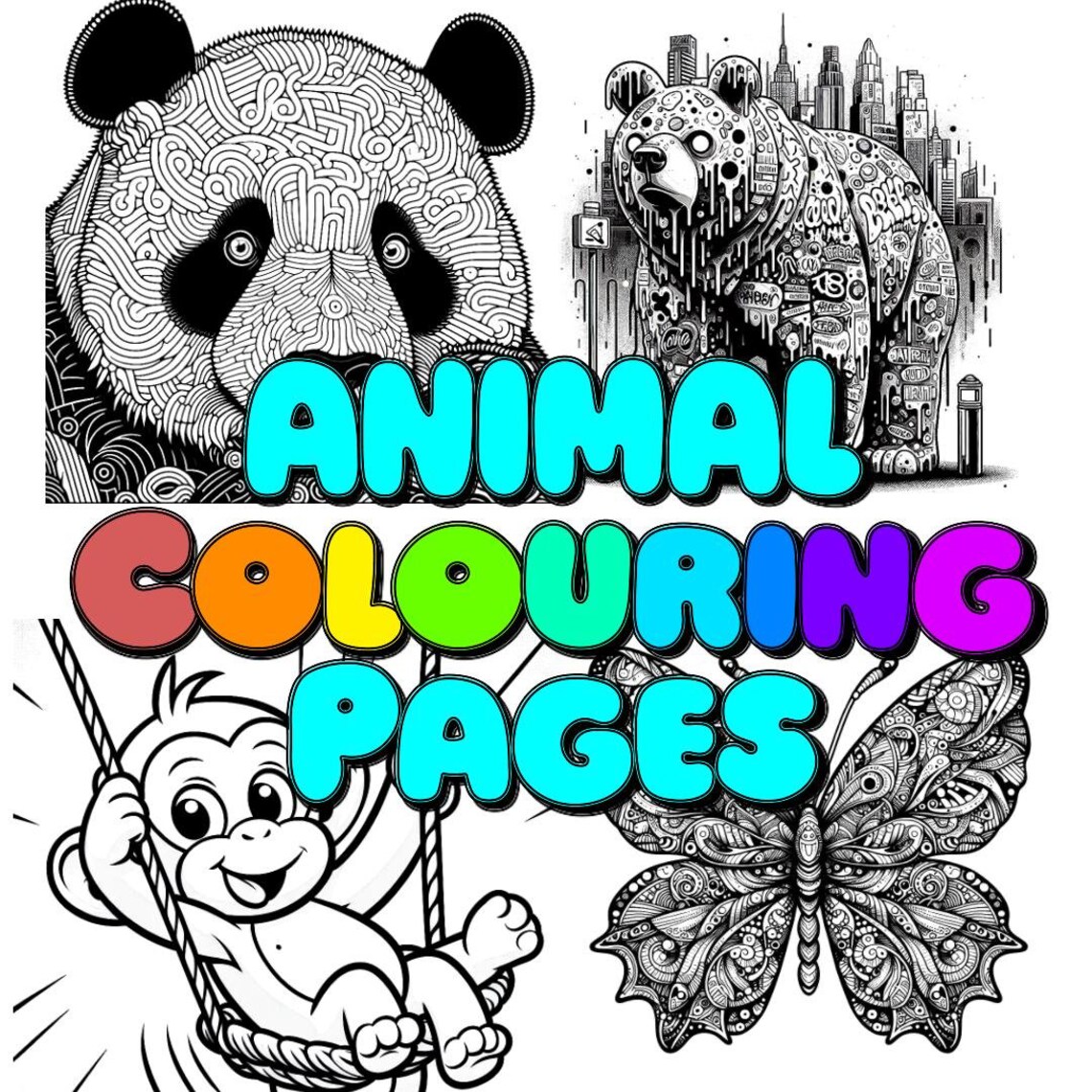 20 Animal Colouring Pages (multiple Styles, Easy/hard) - Etsy