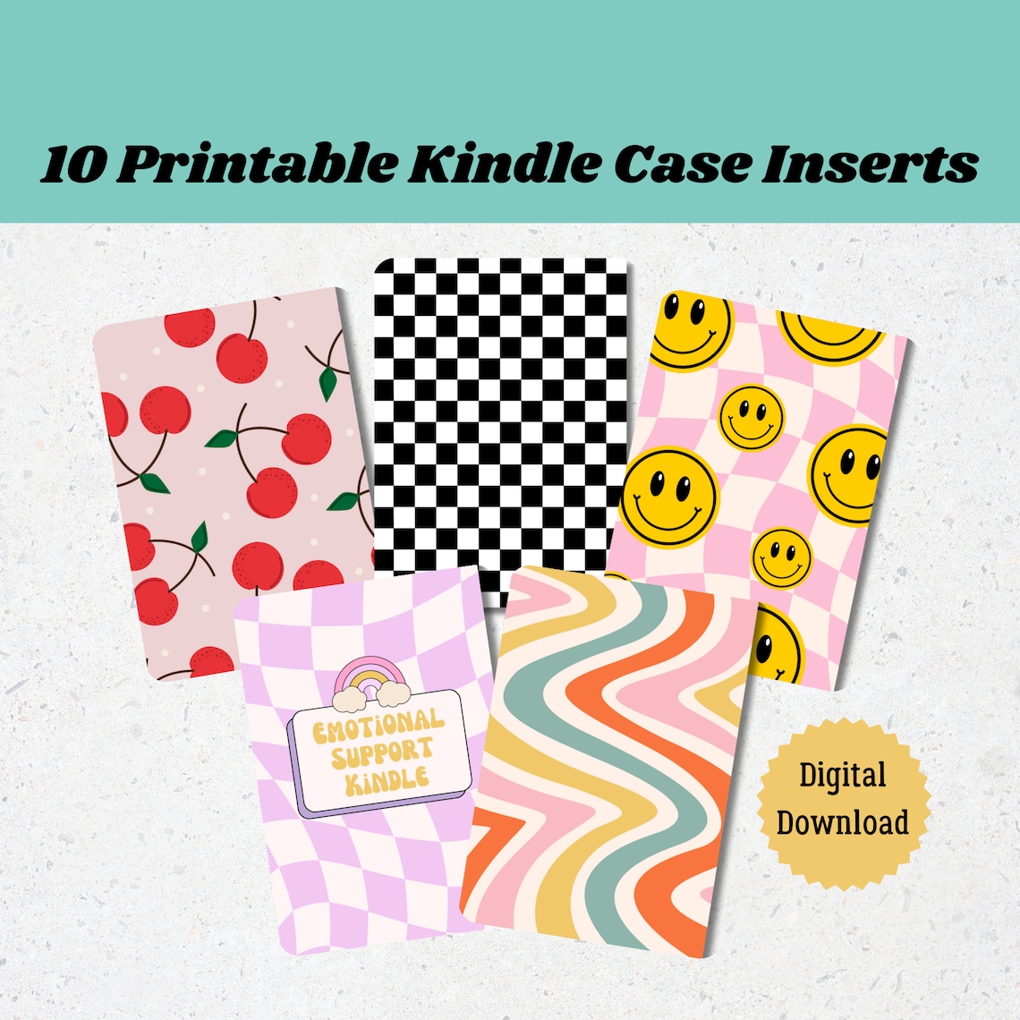 Printable Kindle Insert, Clear Case Insert, Checkered, Retro, Cherry ...