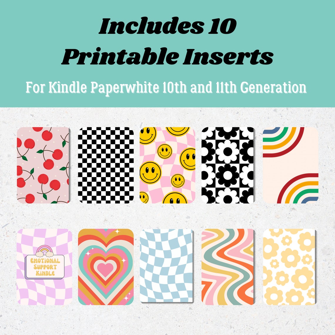 Printable Kindle Insert, Clear Case Insert, Checkered, Retro, Cherry ...