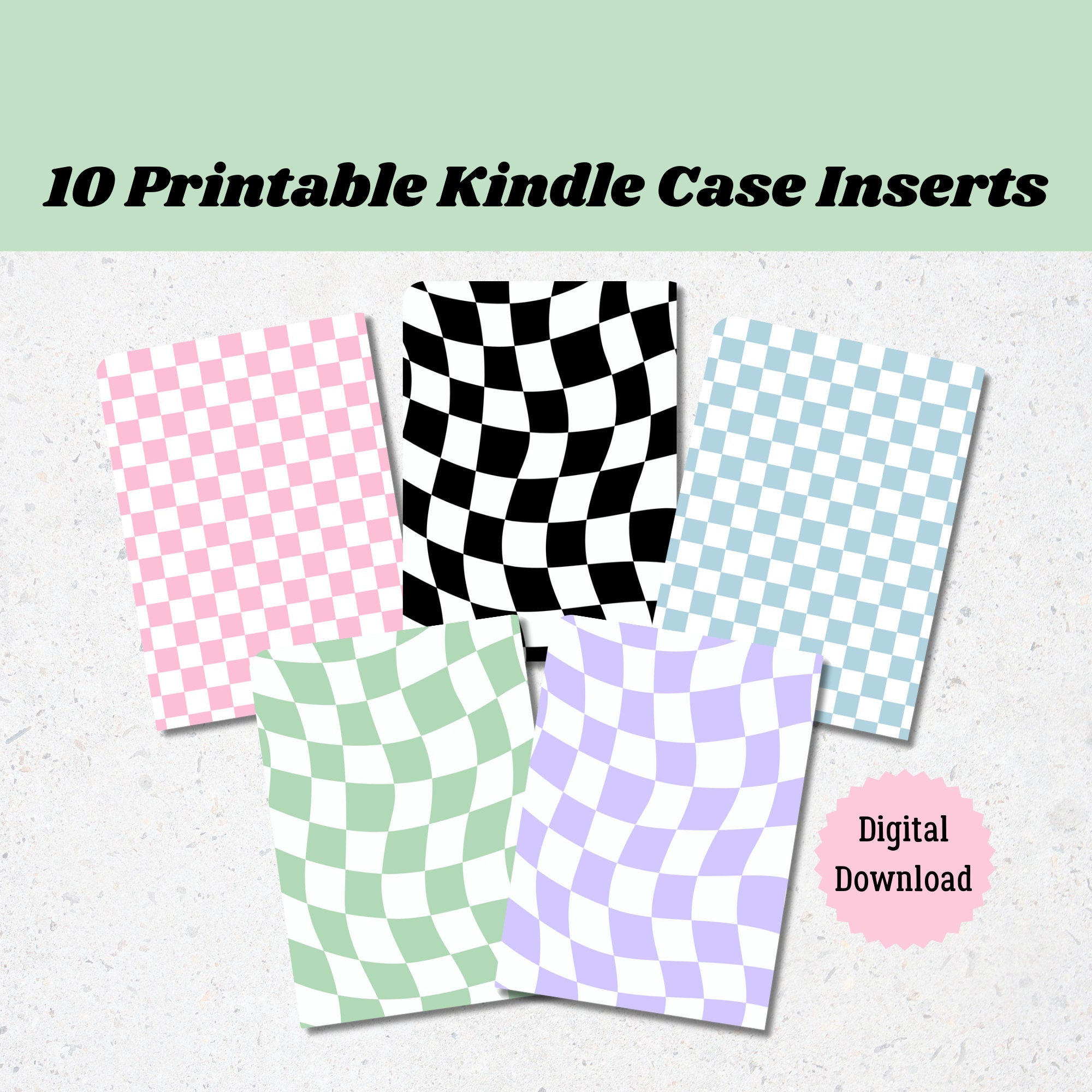 Printable Kindle Insert, Clear Case Insert, Checkered Pattern, Wavy ...
