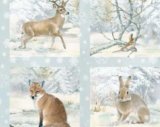 Northcott F22300-41 Enchanted Forest Flannel Quilting Panel. Deer, Fox ...
