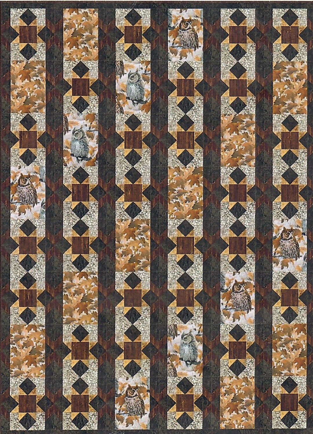 Evening Star Owl Quilt Kit, Throw Size, Leaves, Brown, Gold, Red, Black ...