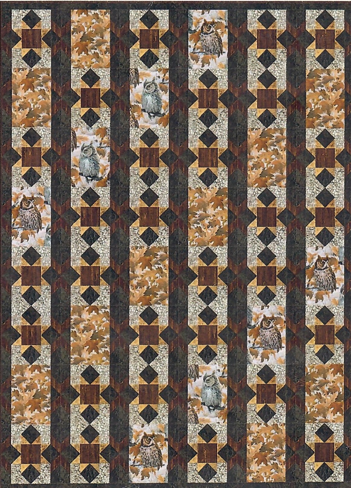 Evening Star Owl Quilt Kit, Throw Size, Leaves, Brown, Gold, Red, Black ...