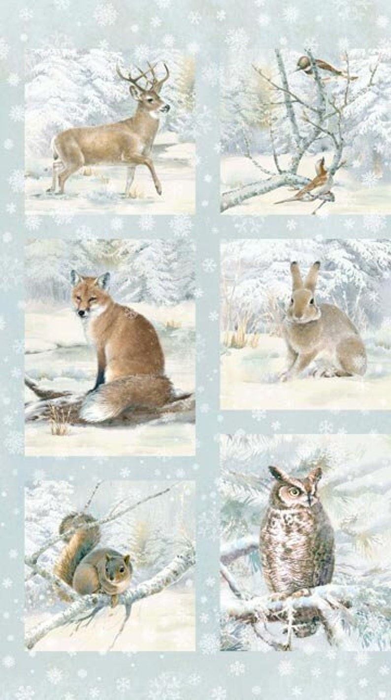 Northcott F22300-41 Enchanted Forest Flannel Quilting Panel. Deer, Fox ...