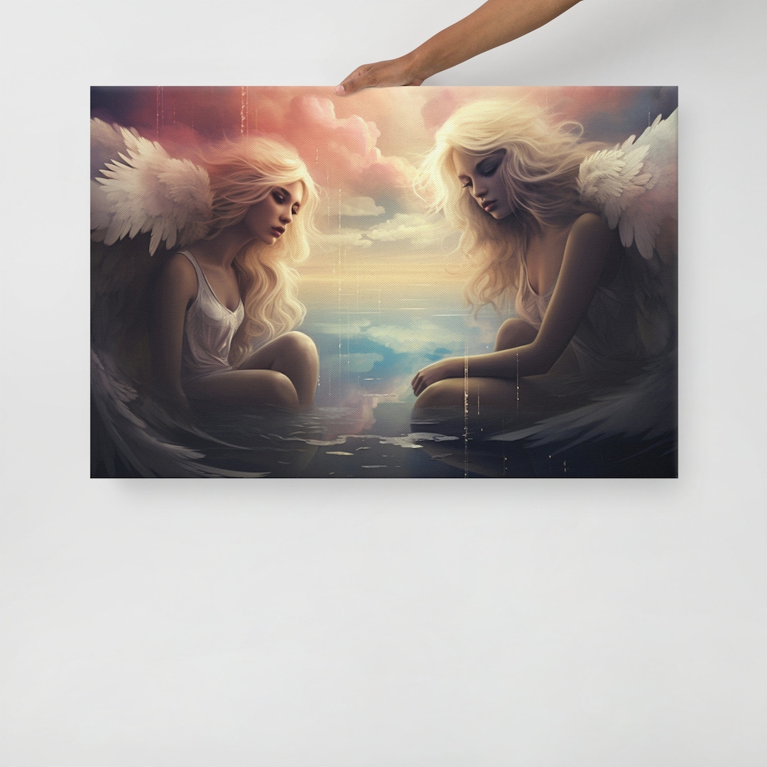 Two Beautiful Angels in a Colorful Sky | Thin Canvas - Wall Art - Etsy