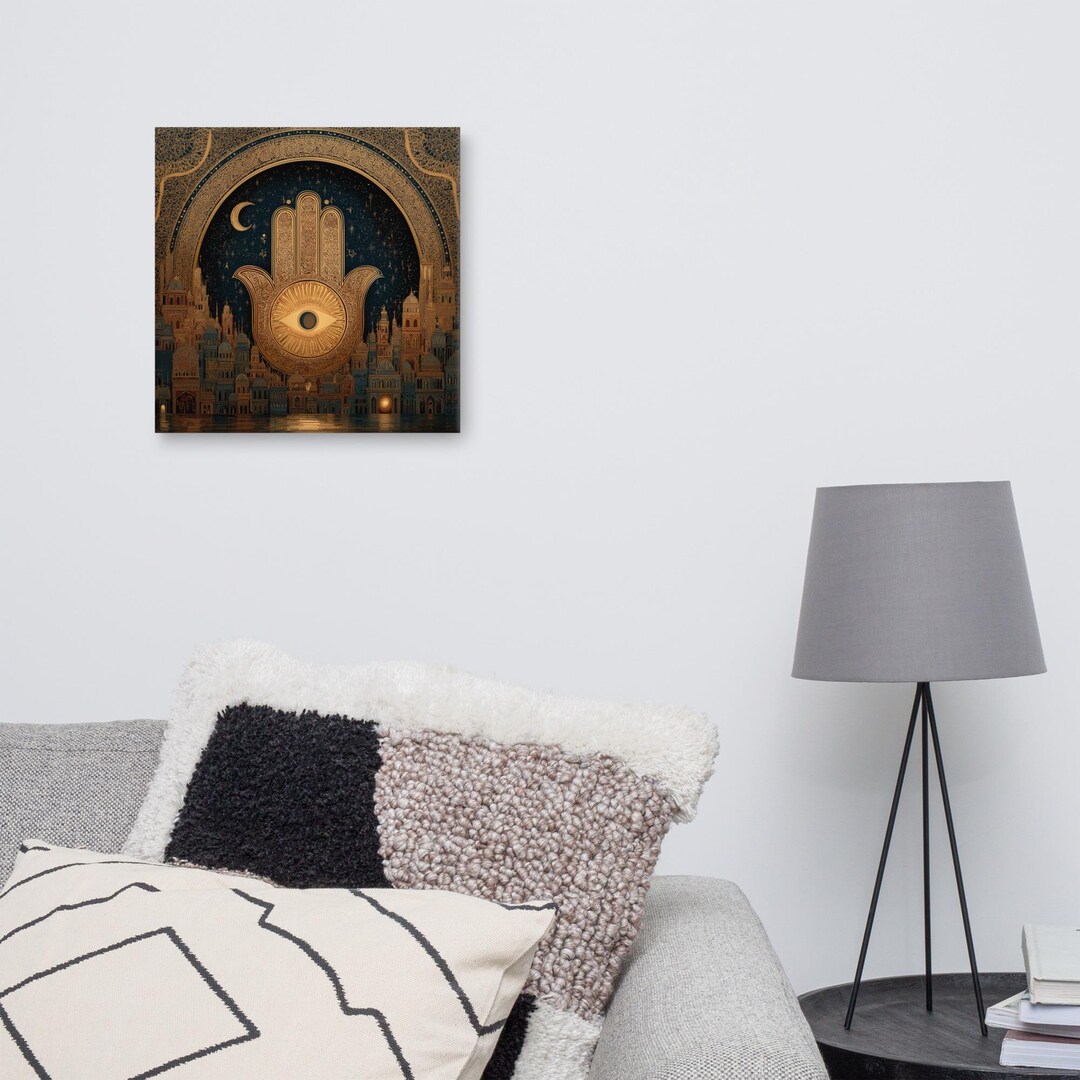 Boho Moroccan Decor – Spiritual Symbols & Gold Crescent Moon Artwork ...