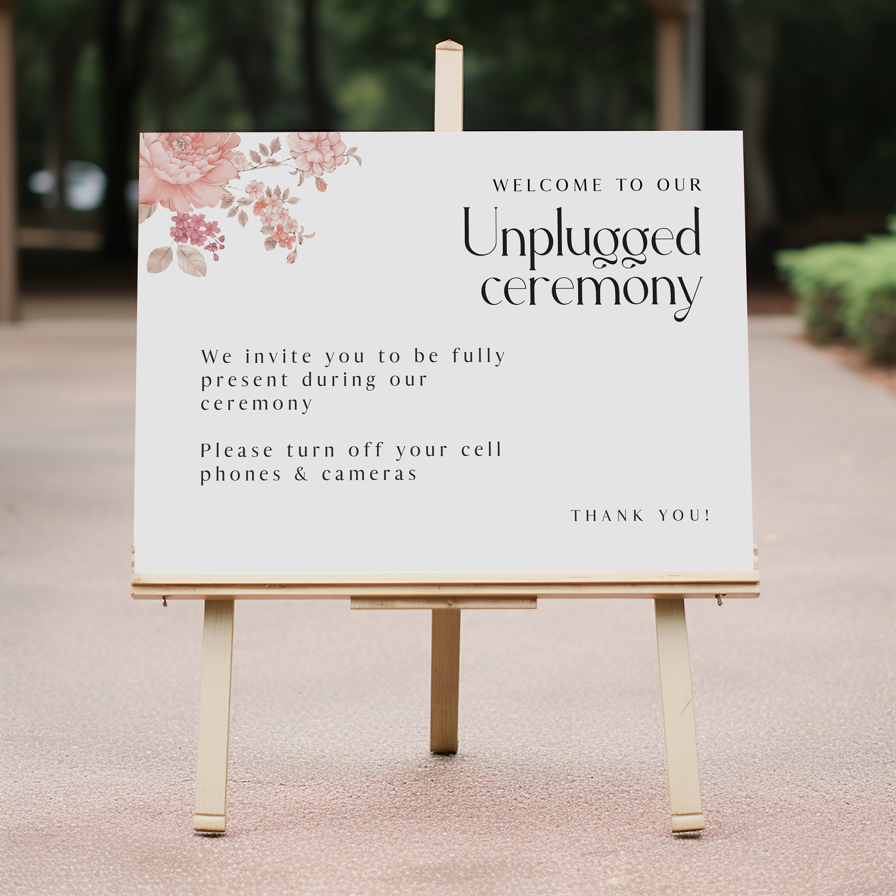Bloom Unplugged Ceremony Sign, Wedding Welcome Sign Template, Large ...