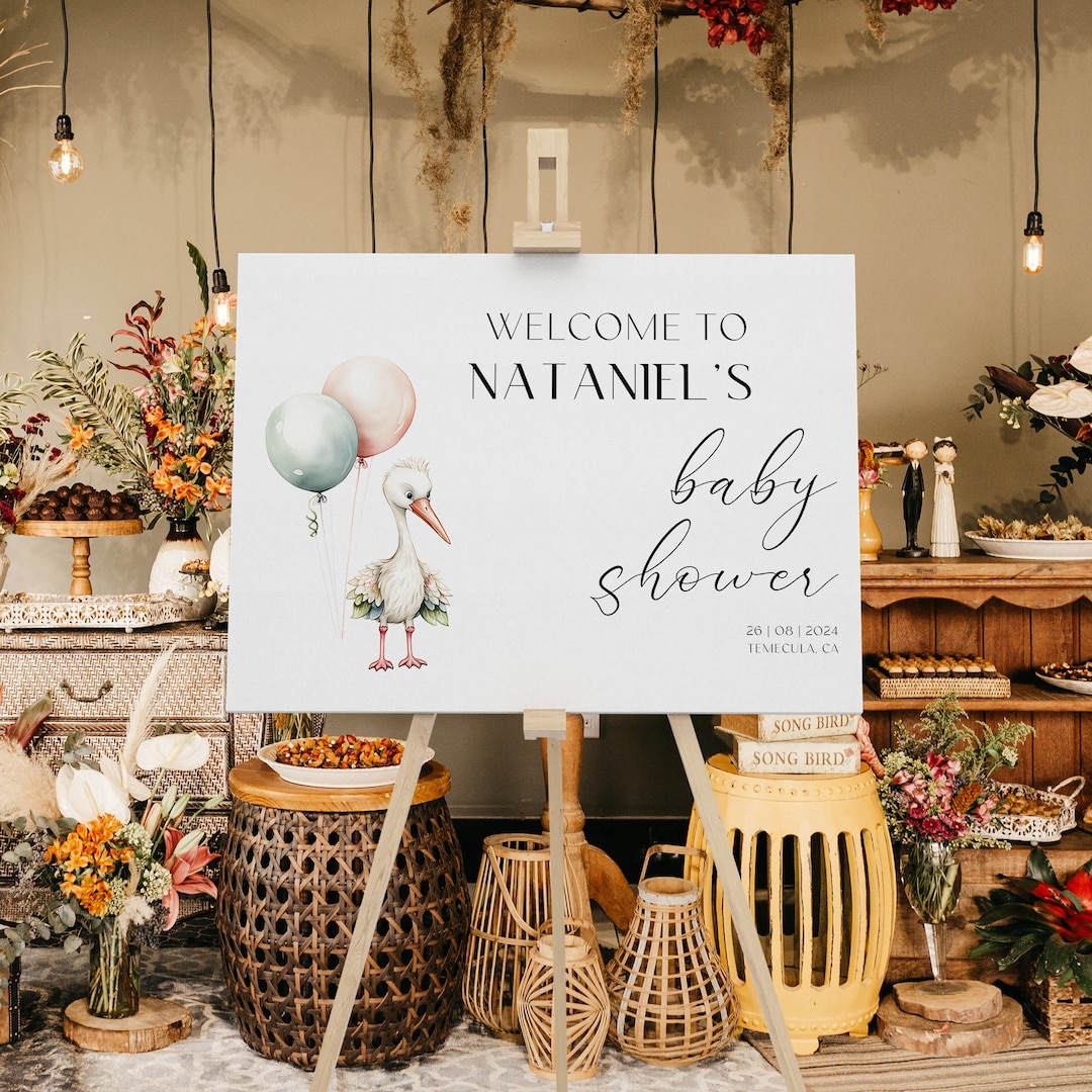 Stork Welcome Sign, Baby Shower Welcome Sign, Simple Baby Shower Sign ...