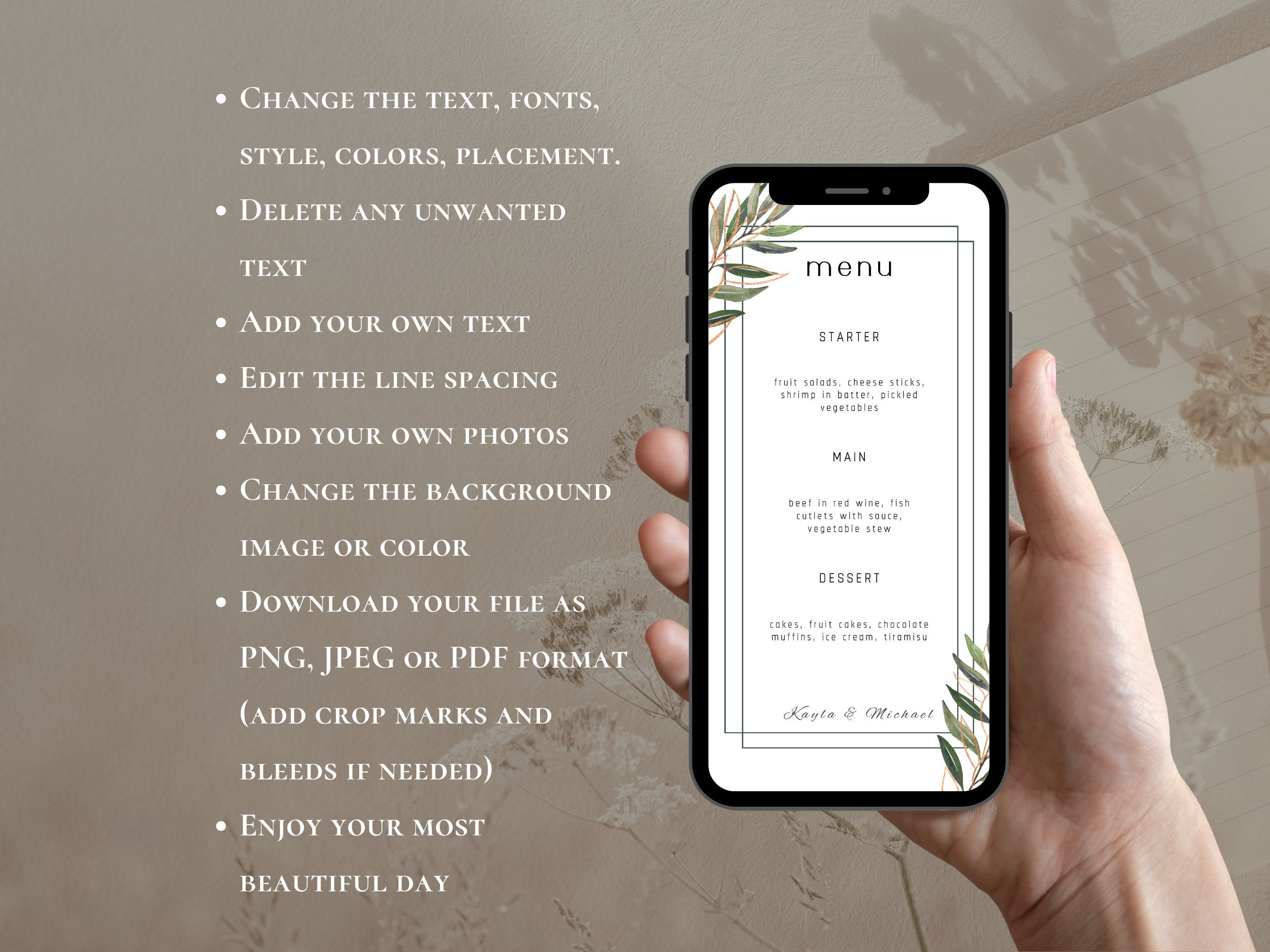Wedding Dinner Menu Editable Menu CANVA - Etsy