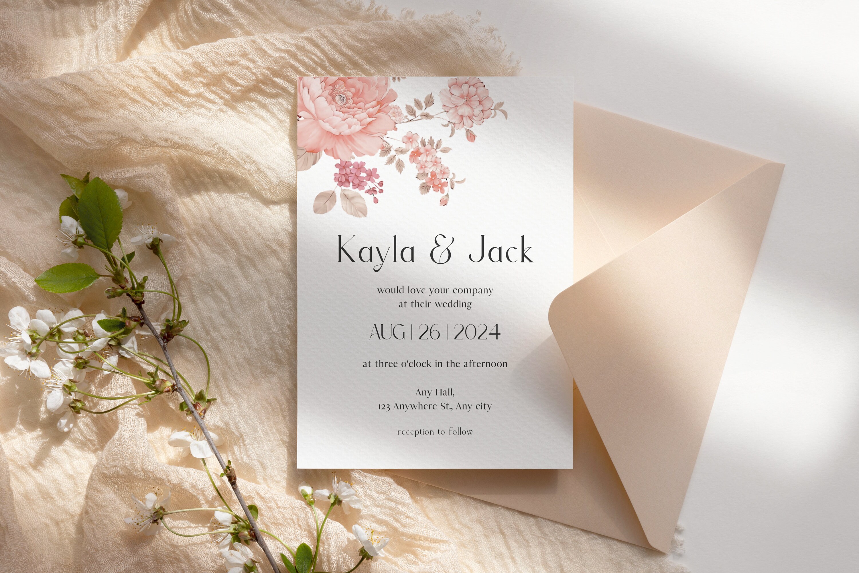 Editable Bloom Flower Wedding Invitation Template Personalised Save the Date Canva Digital ...