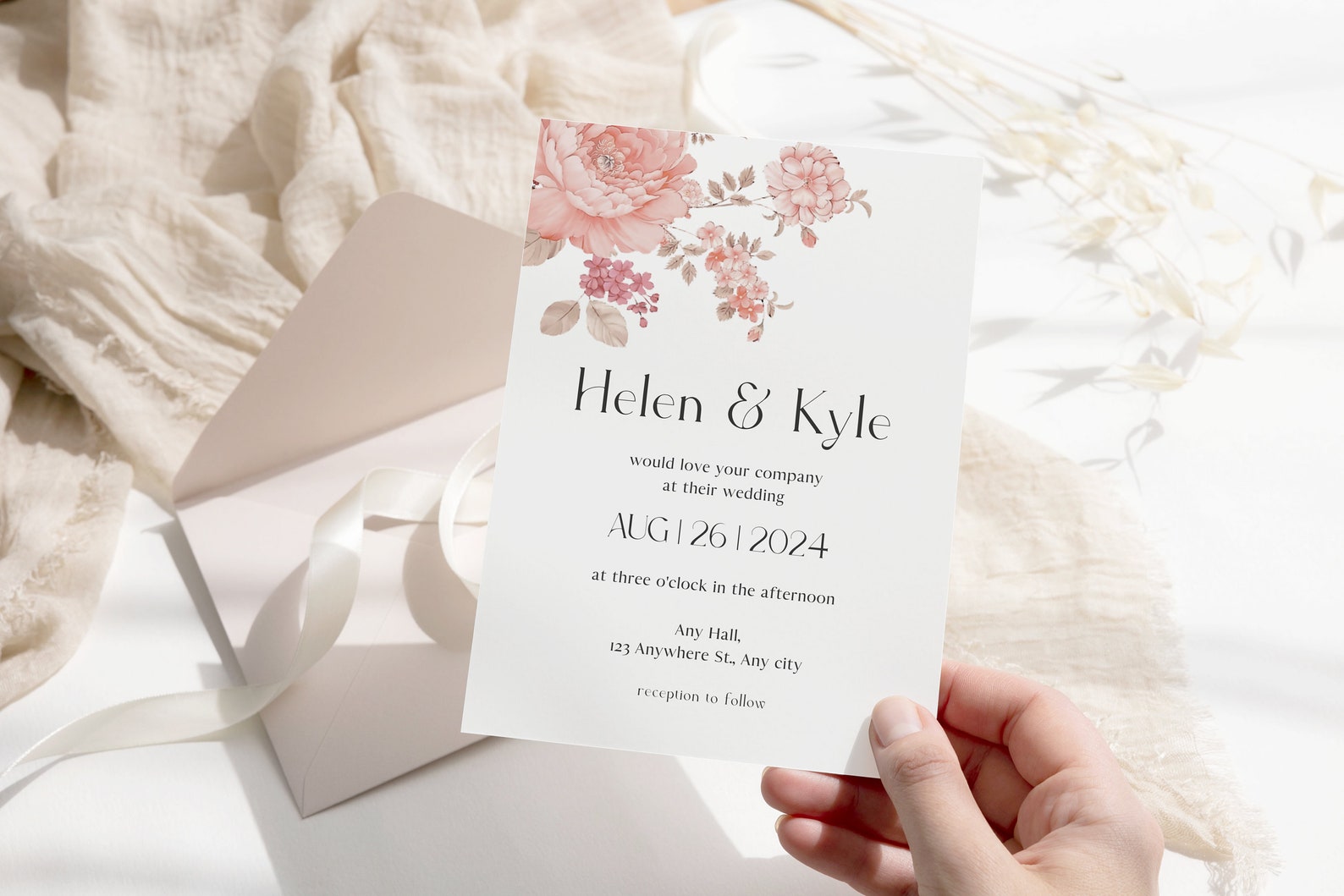 Editable Bloom Flower Wedding Invitation Template | Personalised Save ...