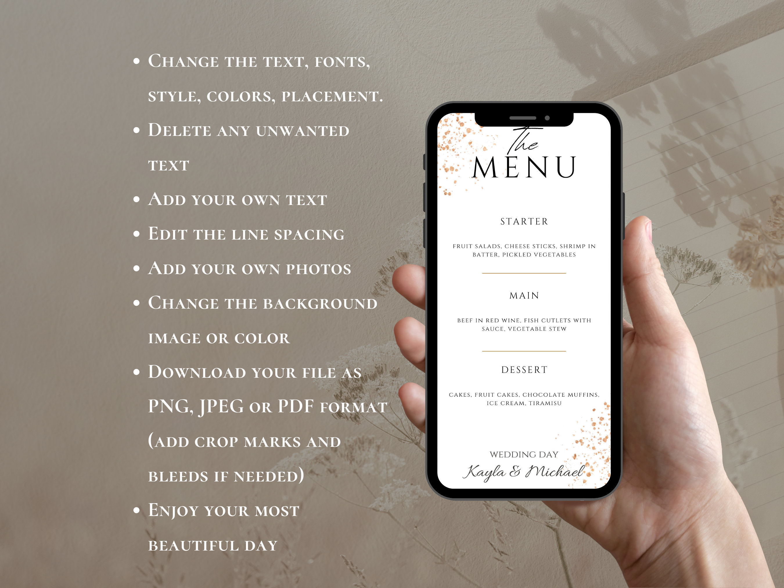 Wedding Dinner Menu Editable Menu CANVA - Etsy
