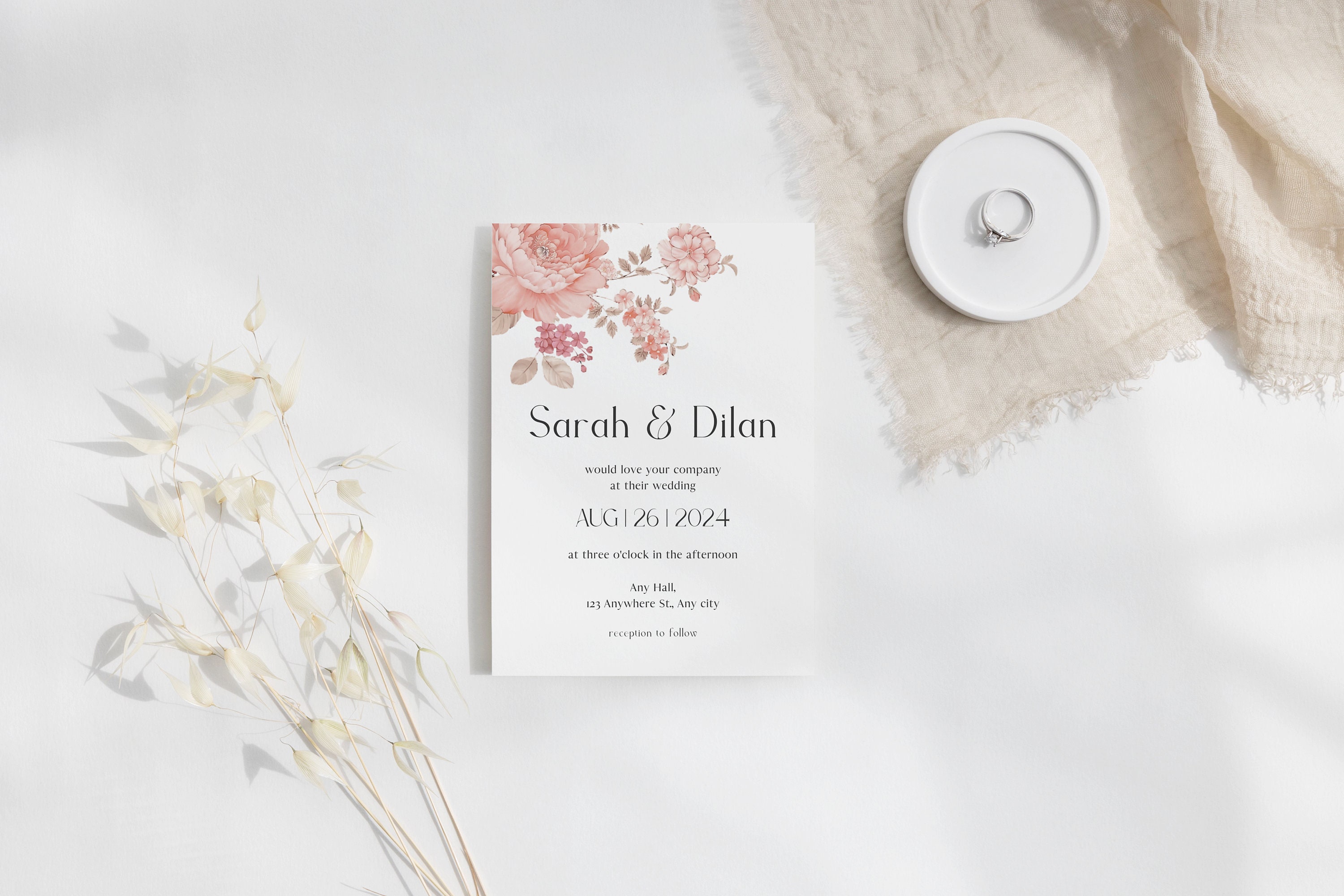 Editable Bloom Flower Wedding Invitation Template Personalised Save the ...