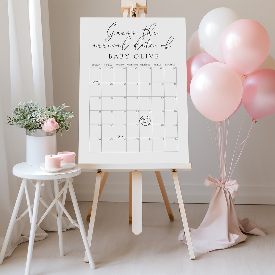 Baby Due Date Calendar Game, Baby Shower Game, Guess Baby's Birth Date ...