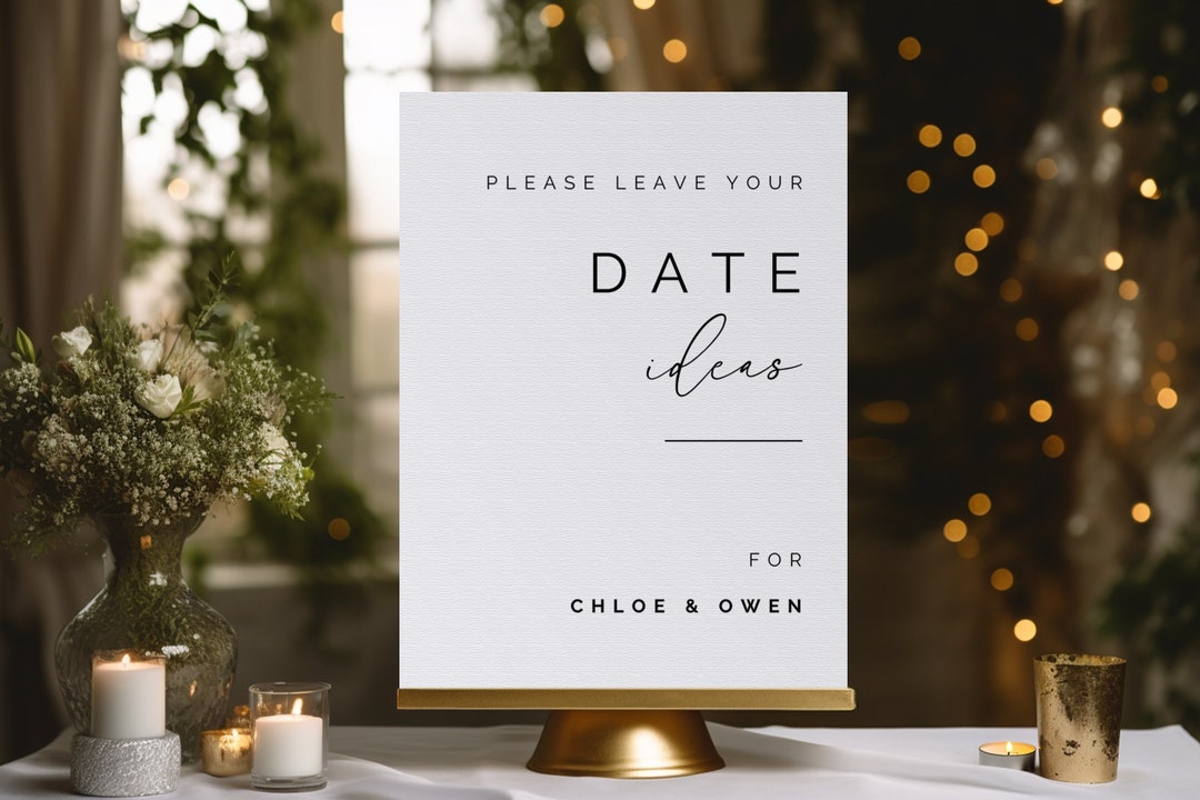 Minimalist Date Ideas Sign, Wedding Date Advice, Date Night Card ...