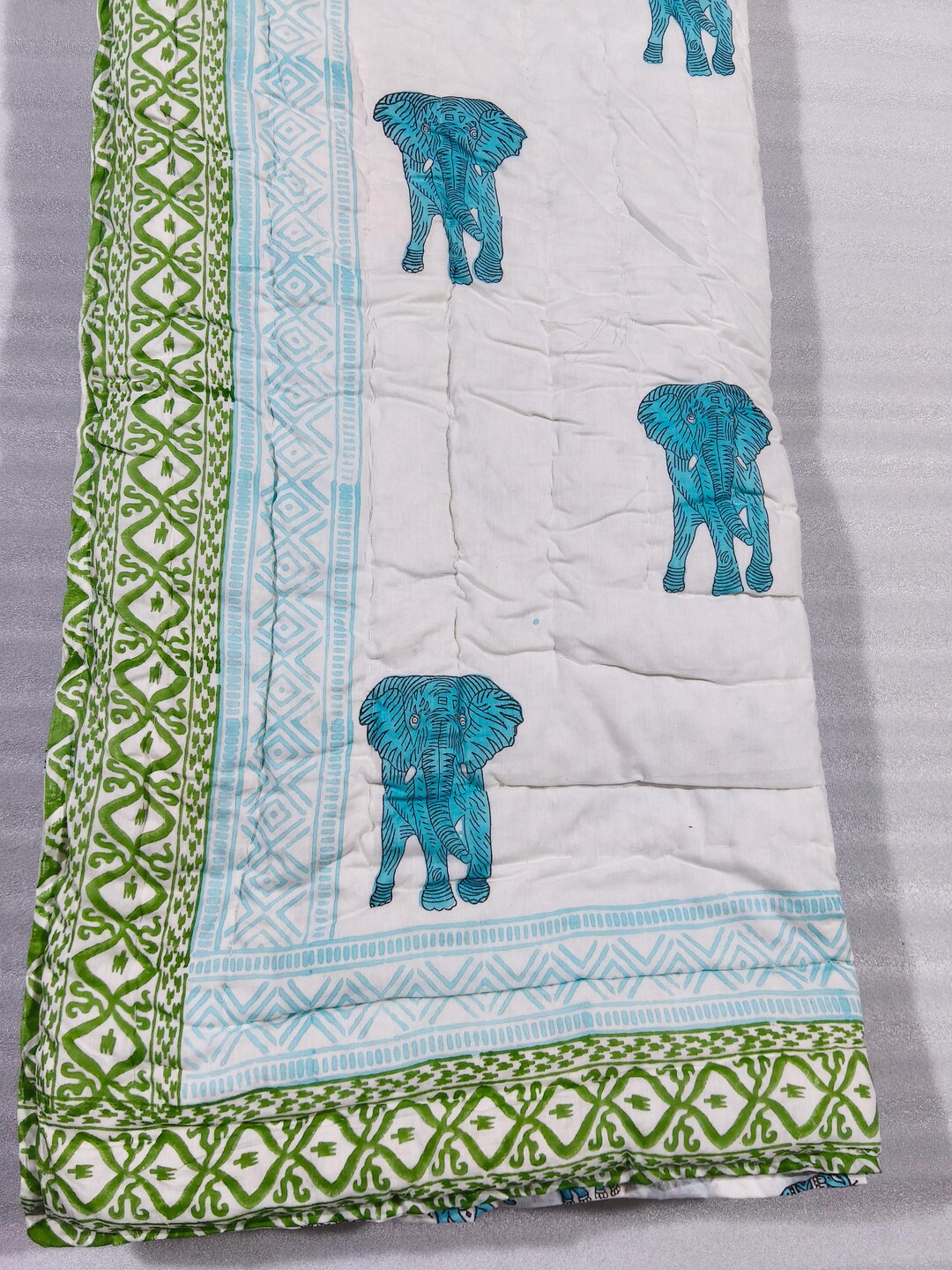 Hand Block Print Cotton Quilt: Elephant Print Quilt Jaipuri Razai - Etsy