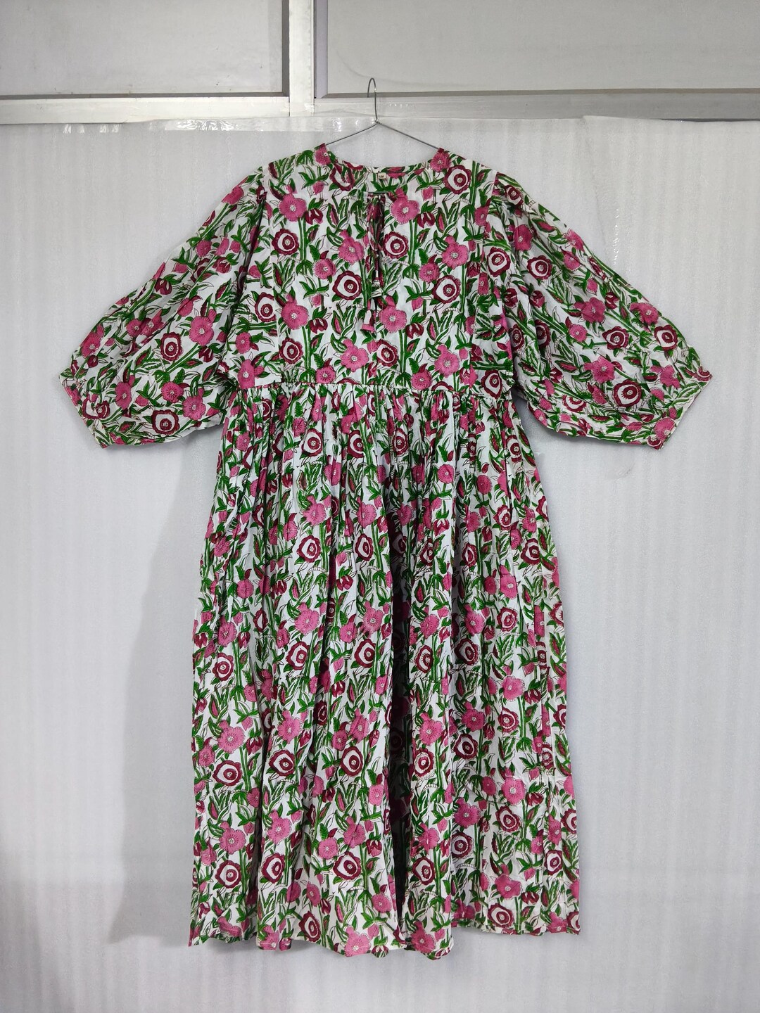 Hand Block Print Cotton Midi Dress: Deep Neck Long Summer Dress - Etsy