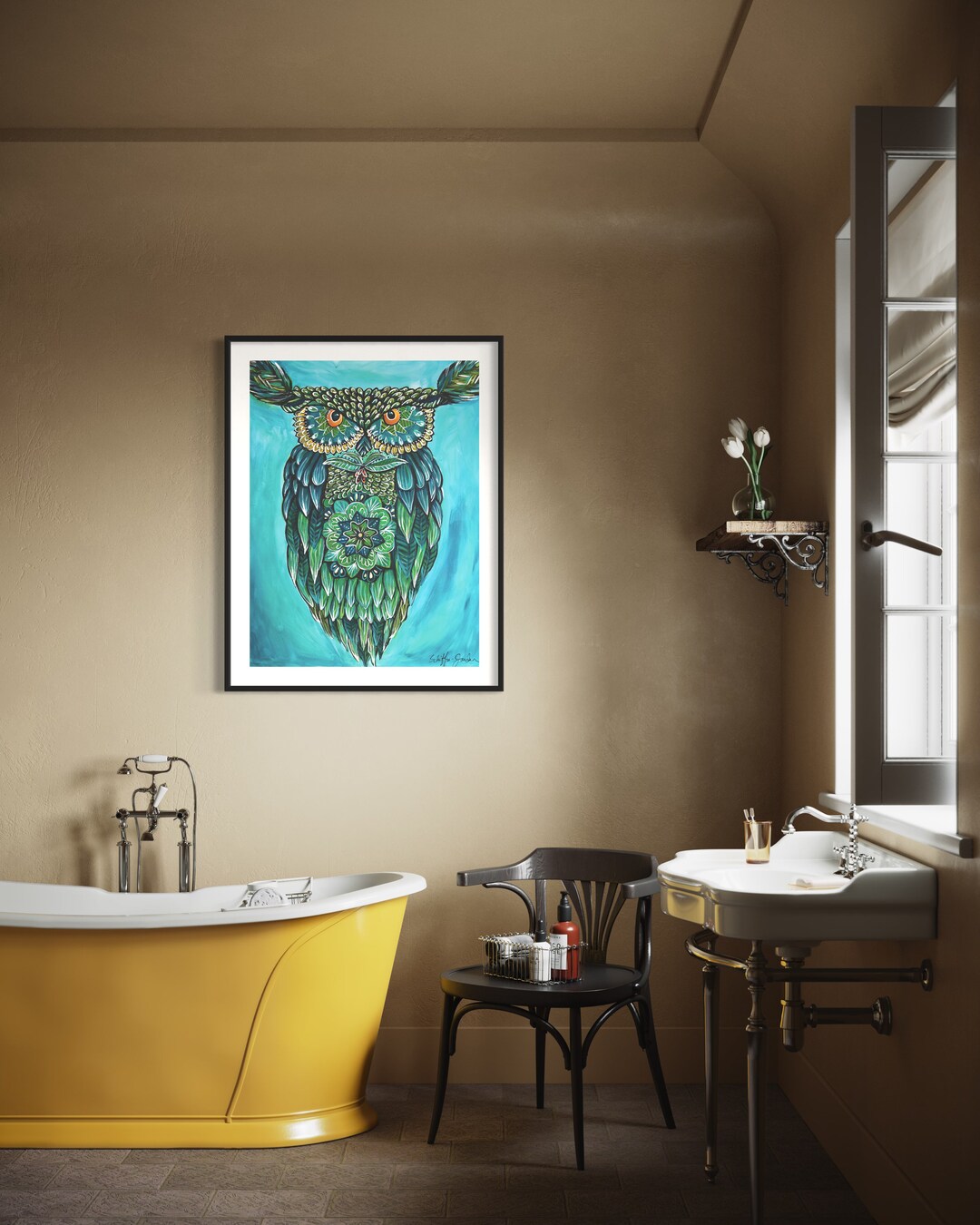 Blue Green Owl Zentangle Wall Art Print Giclee Reproduction - Etsy