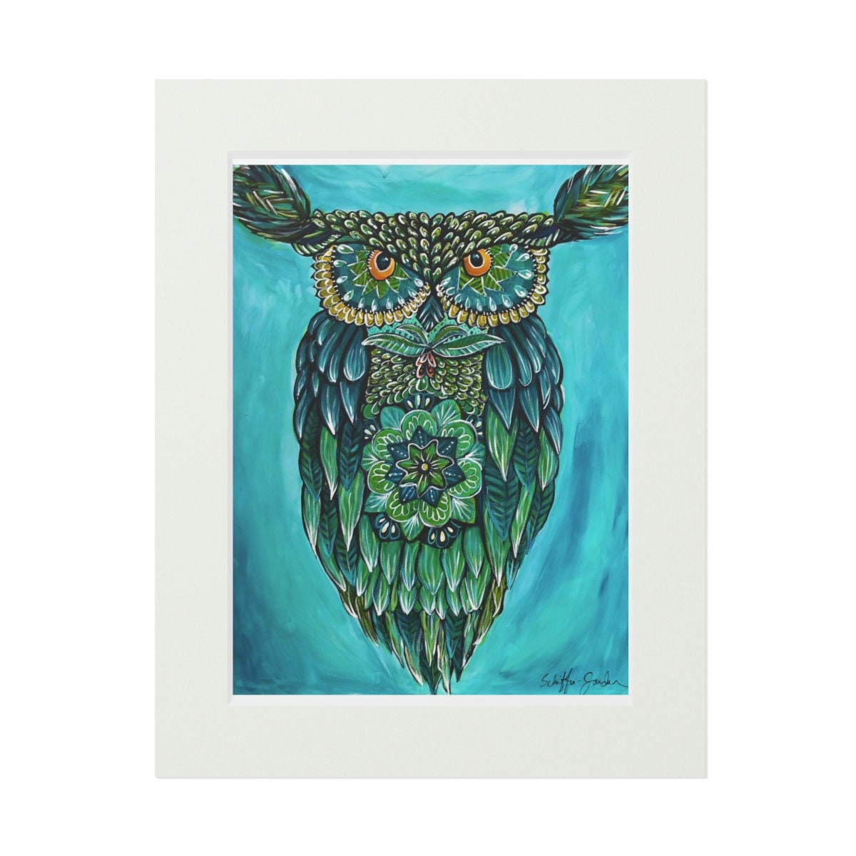 Blue Green Owl Zentangle Wall Art Print Giclee Reproduction - Etsy