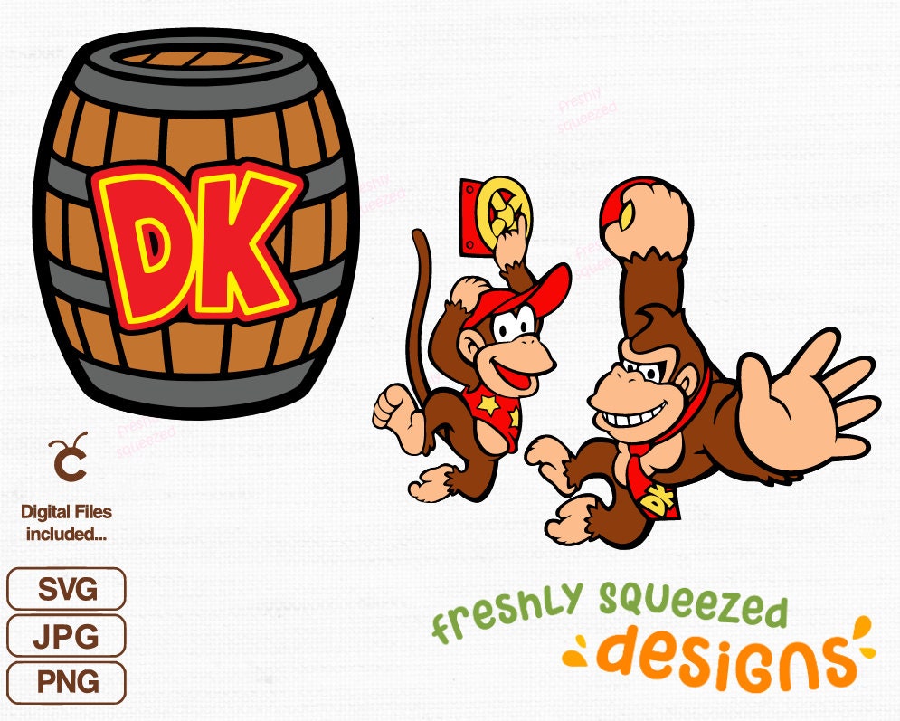 Donkey Kong and Diddy Collection Svg Png Jpg Bundle, Banana, Barrel ...