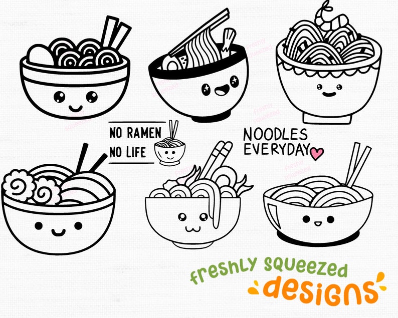 Kawaii Ramen Bowl Clipart: Noodle PNG, SVG, JPG (digital Download) - Etsy