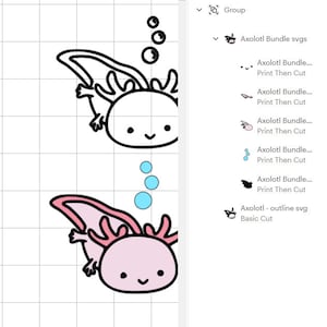 Cute Axolotl Bundle, Color and Outline Designs, Kawaii Animal Baby, SVG ...