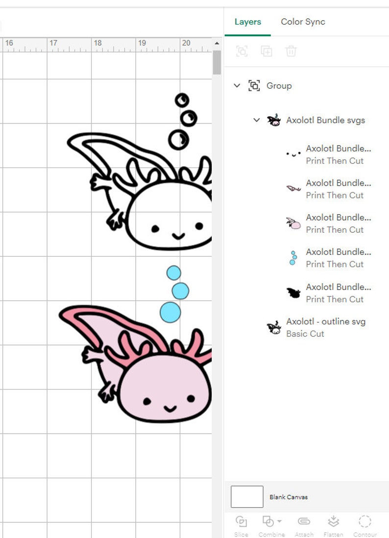 Cute Axolotl Bundle, Color and Outline Designs, Kawaii Animal Baby, SVG ...