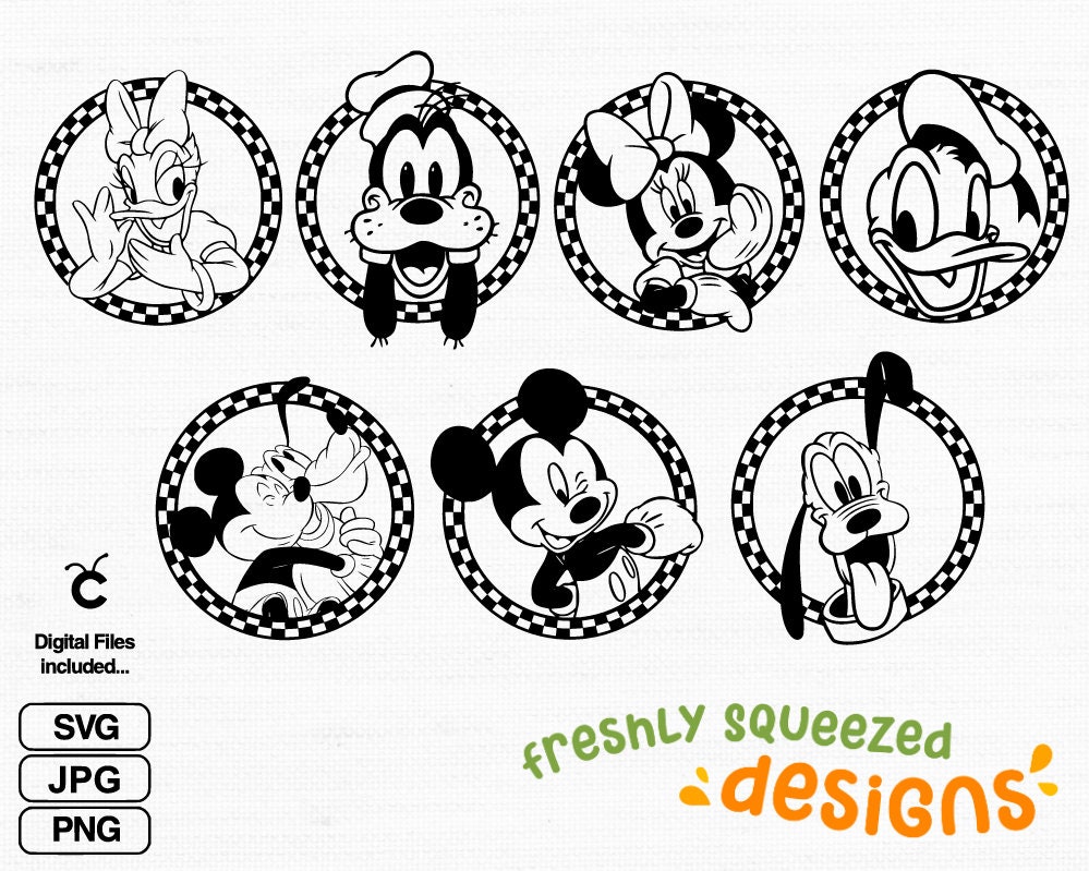 Mickey and Friends Checkered Circle: SVG PNG JPG Bundle (digital ...