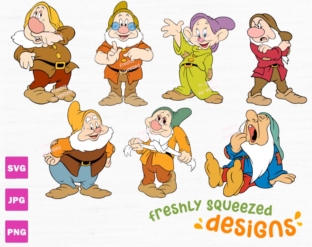 7 Dwarfs, Dopey Sneezy Doc Sleepy Bashful Grumpy Happy Svg Png Jpg ...