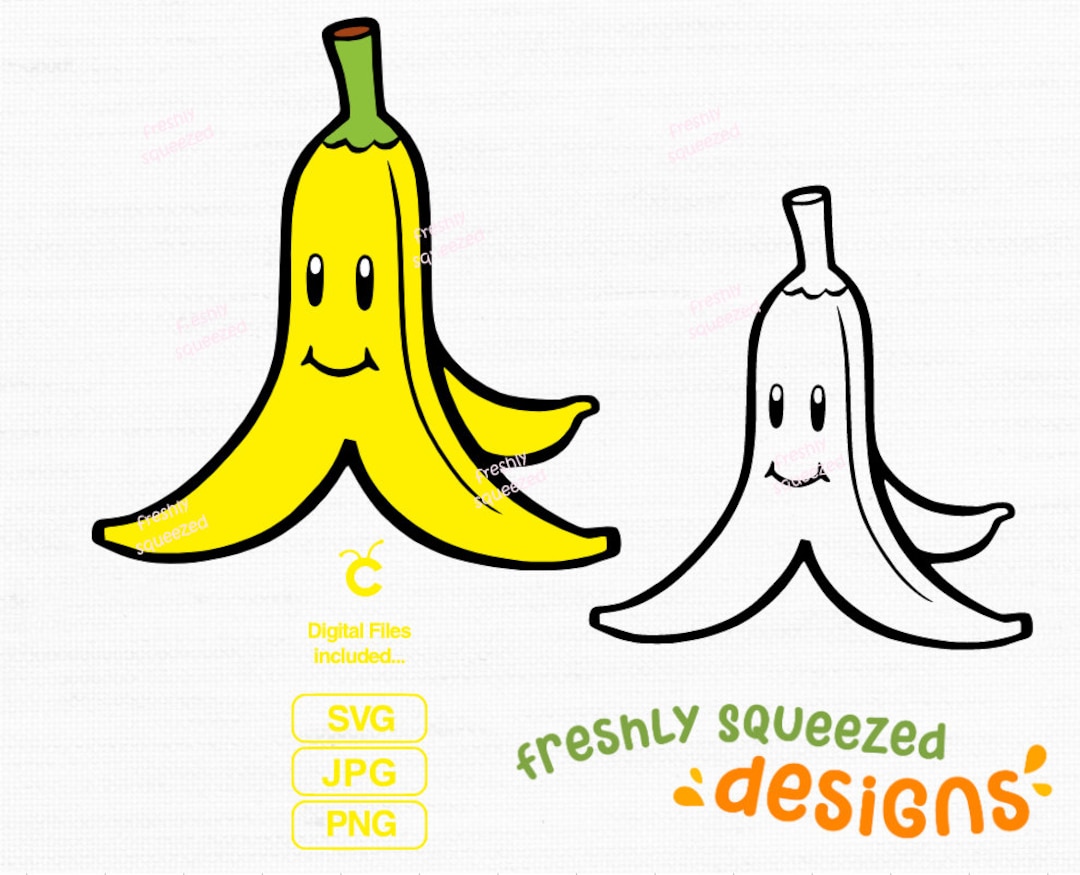 Mario Kart Cart Badge Banana Peel Icon - SVG PNG JPG, Svg Cut Files ...