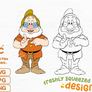 Enano DOC de 7 Enanitos, paquete SVG, PNG y JPG, archivo SVG en capas ...