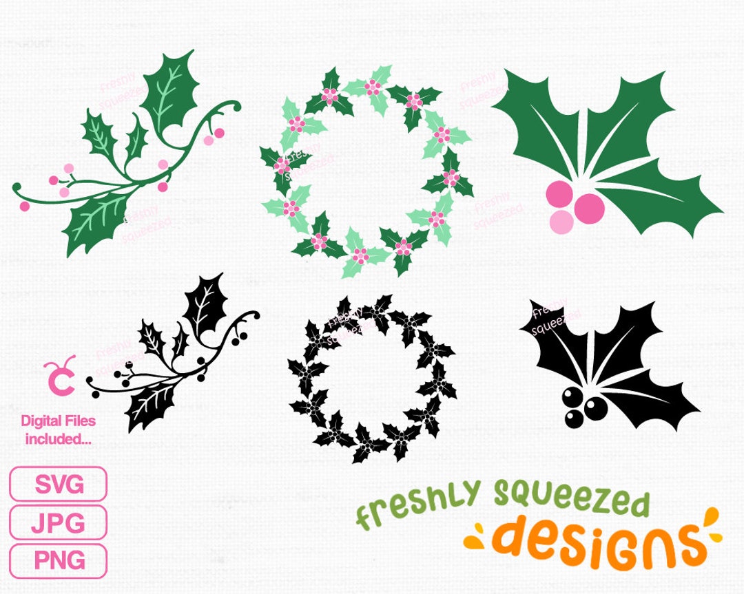 Christmas Holly and Ivy Wreath Bundle: SVG PNG JPG (instant Download ...