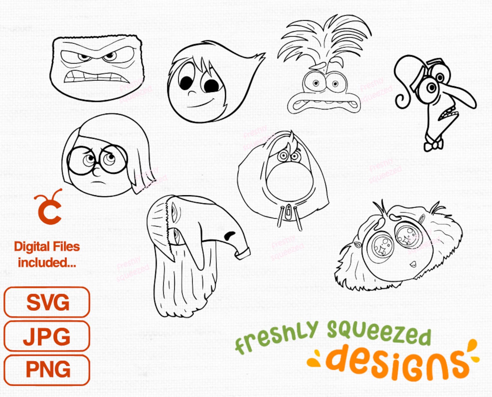 Inside Out Movie Character Faces: SVG PNG JPG Cut Files (digital ...