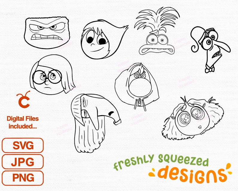 Inside Out Movie Character Faces: SVG PNG JPG Cut Files (digital ...