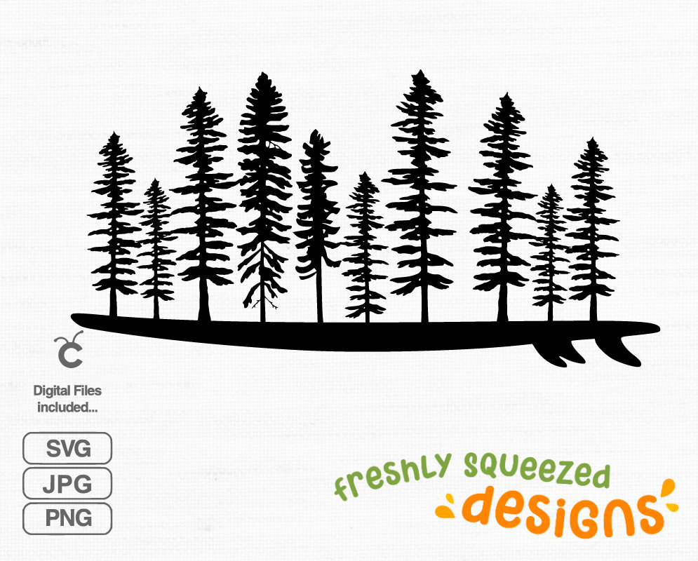 Surfboard Sitka Tree Silhouette: Westcoast SVG PNG JPG Clipart (digital ...