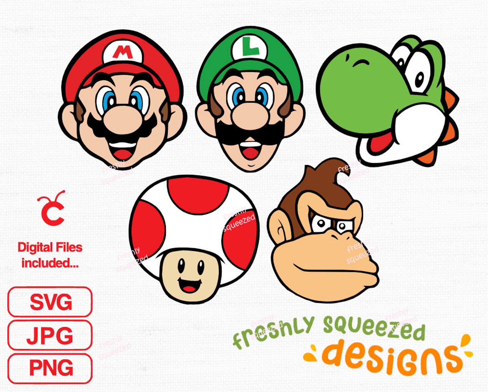 Mario Faces SVG Bundle: Peach, Bowser, Yoshi + More (digital Download ...